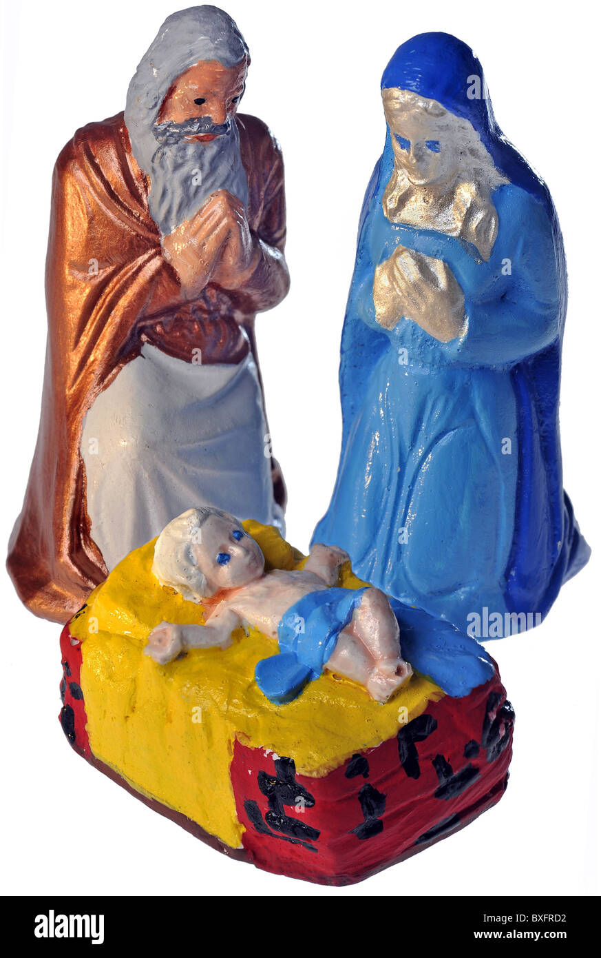 Christmas, crib, Nativity scene with the holy family, Mary, Joseph, baby Jesus, Germany, circa ...