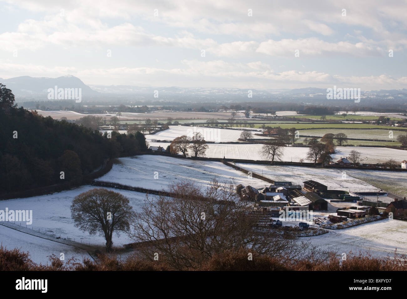 The view in winter from Cliffe Hill in Shropshire, England Stock Photo ...