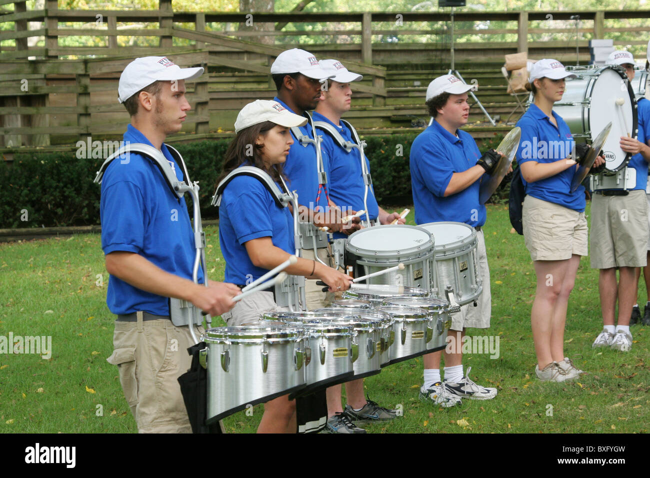 College students playing drums Stock Photo - Alamy