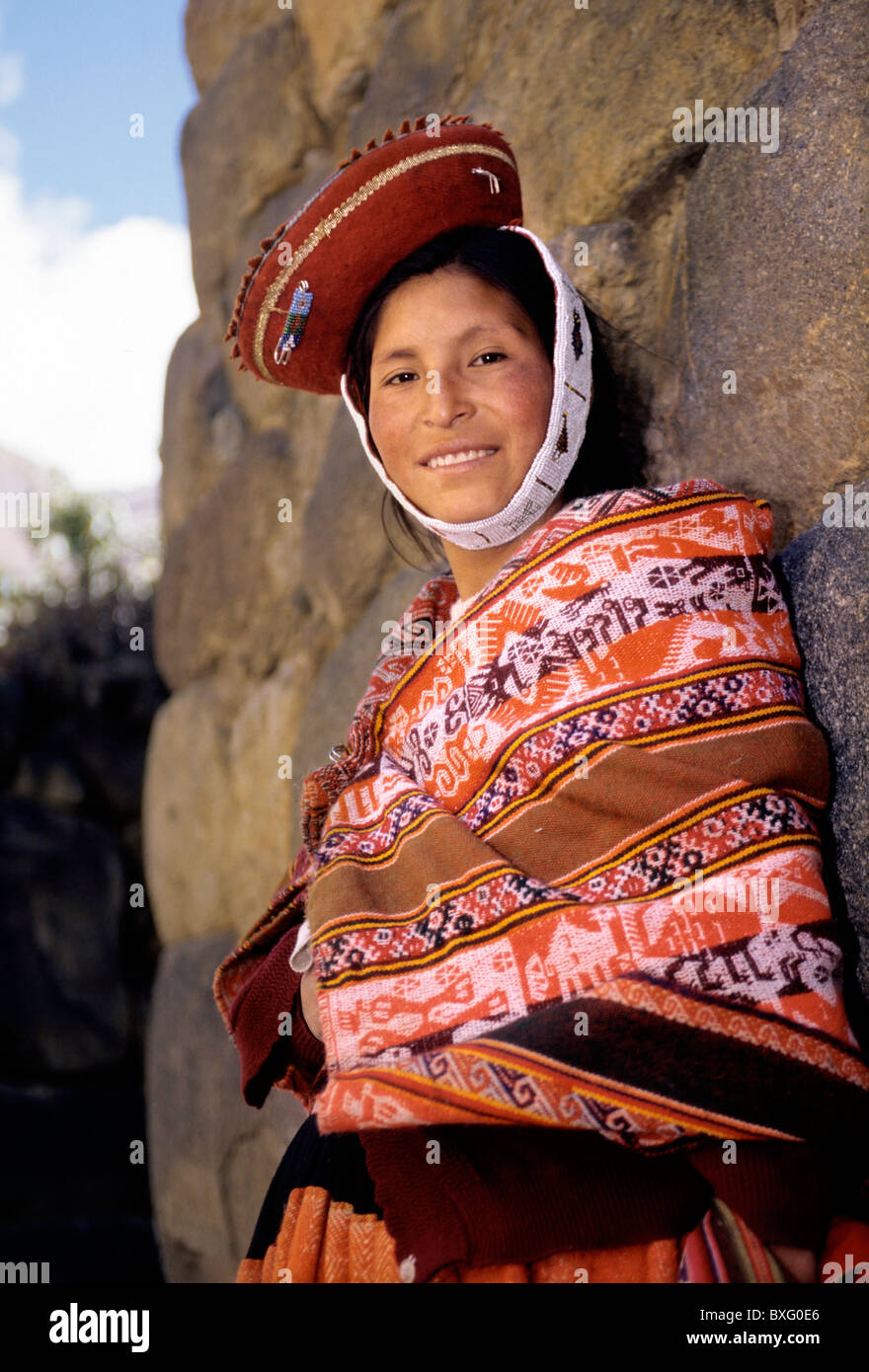Traditionall dressed Quechua woman in the Incan village of ...