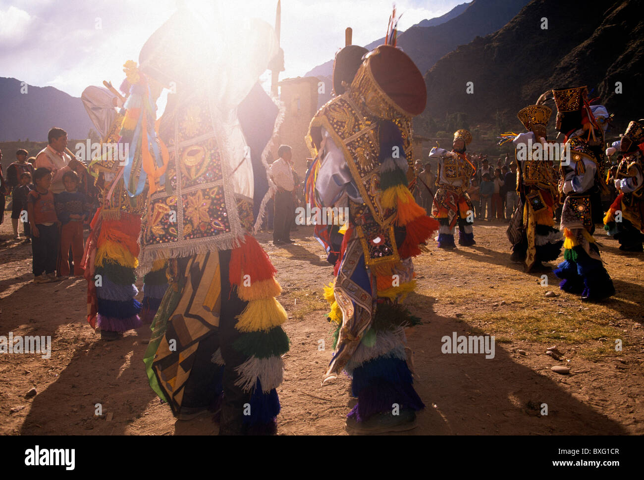 Danzaq dancers dancing in the Fiesta Pentecostes celebrations in the ...