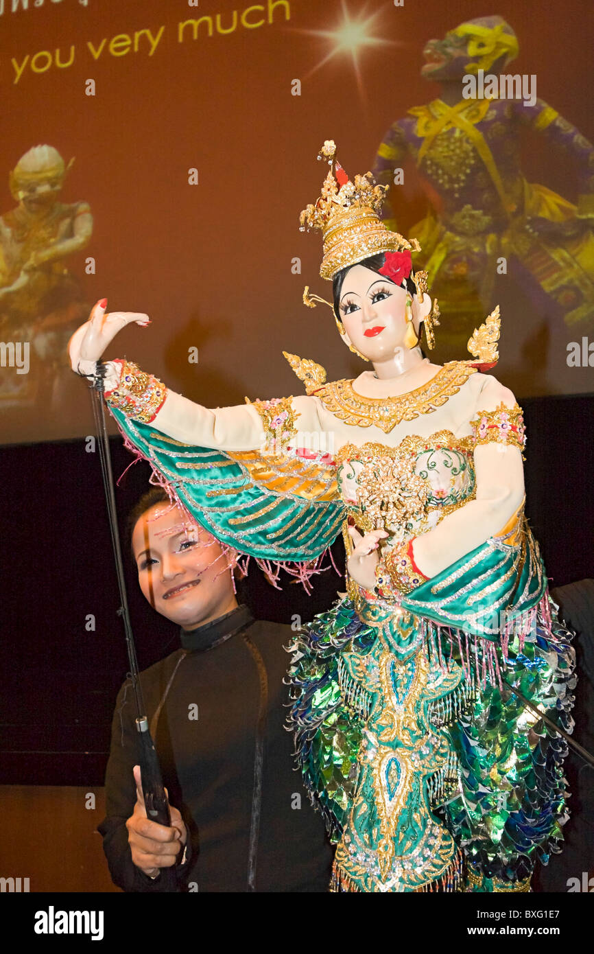 Puppeteers display puppets from the puppet show at Askra Theater in ...