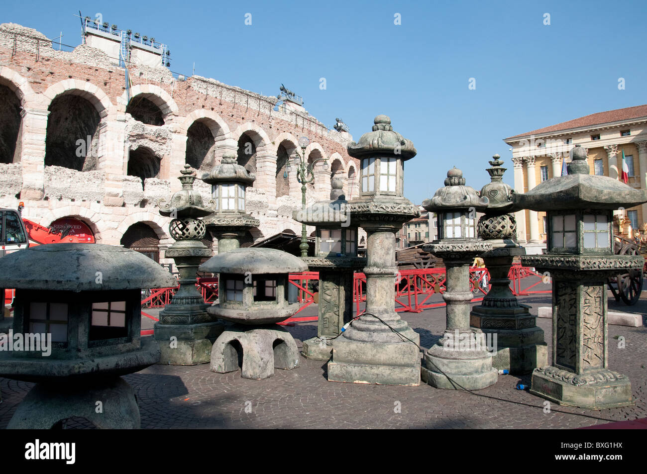 Scenery for opera Turandot in the Amphitheatre in Verona in Northern ...