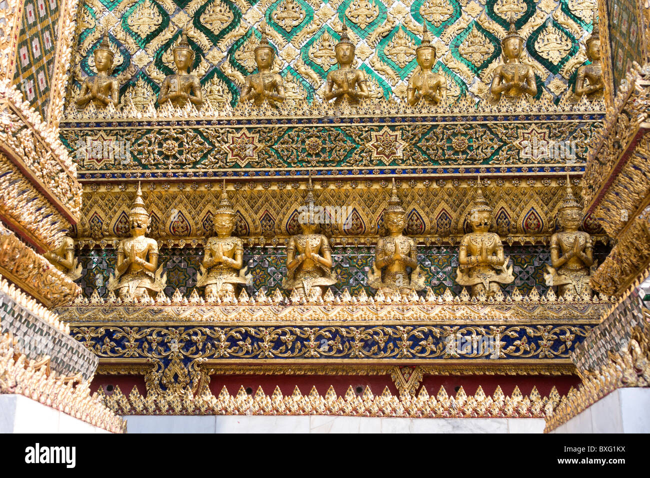 Elaborate decorations at Wat Phra Kaew (the royal temple) at the Grand ...