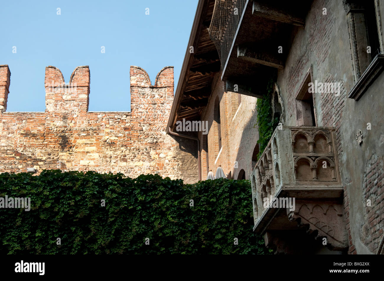 Balcony on wall of Juliet's house in Verona the city in Northern Italy ...