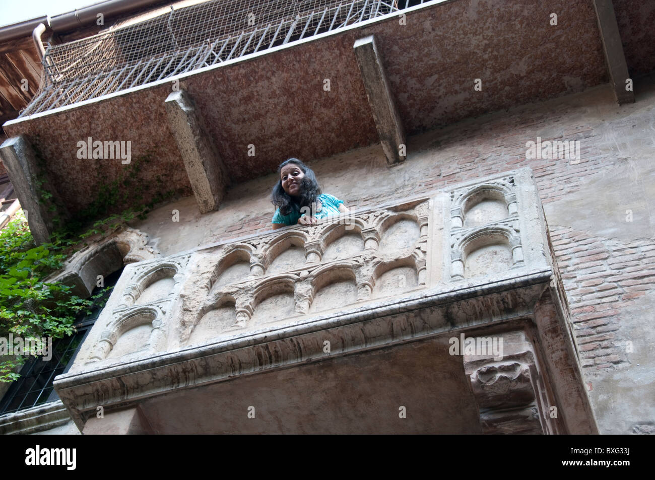 Balcony on wall of Juliet's house in Verona the city in Northern Italy ...
