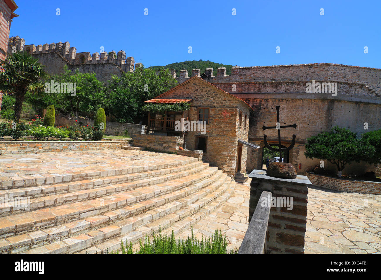 Old guesthouse construction inside monastery Stock Photo - Alamy