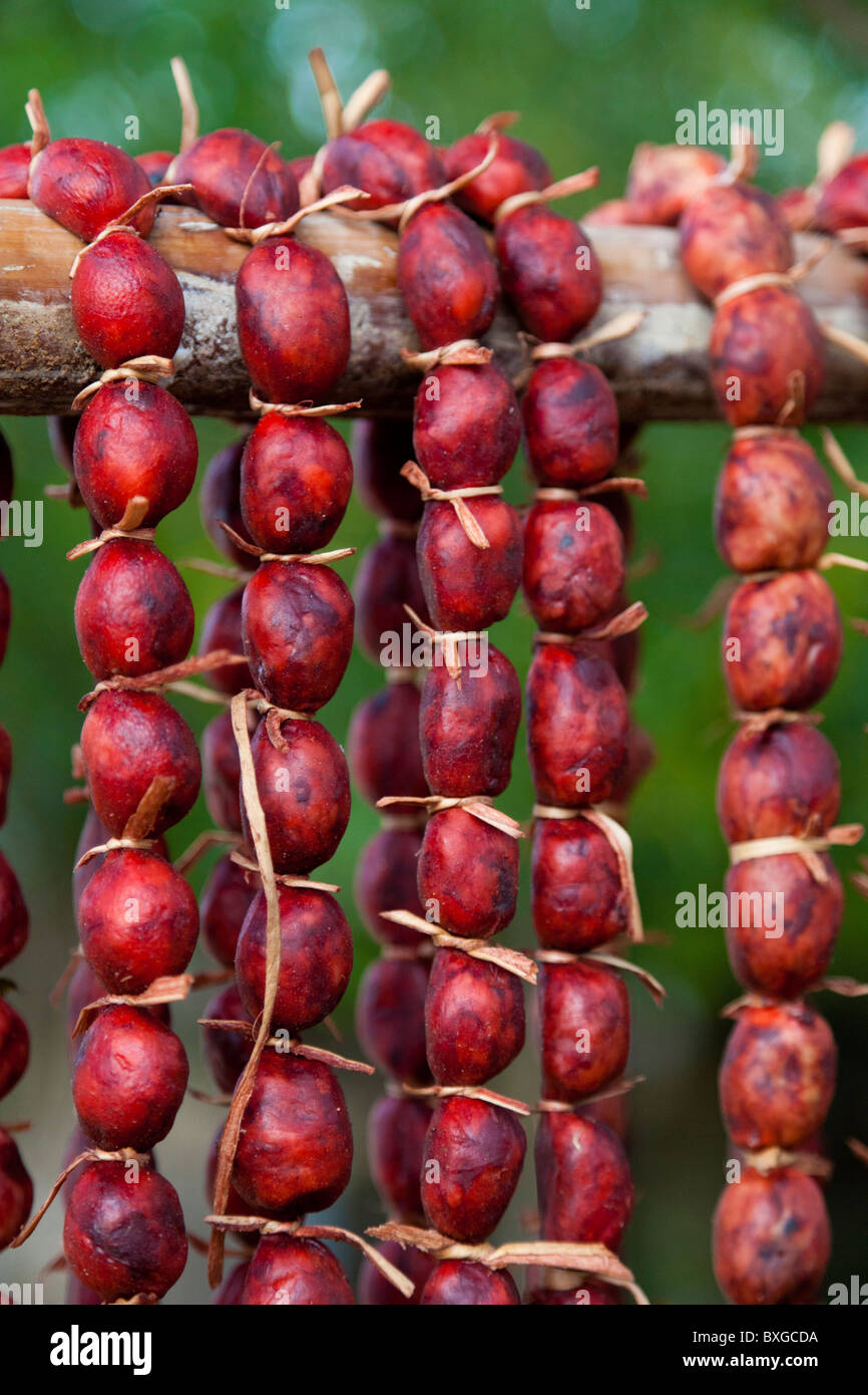 Raw Cambodian beef sausages on display - Kandal Province, Cambodia ...