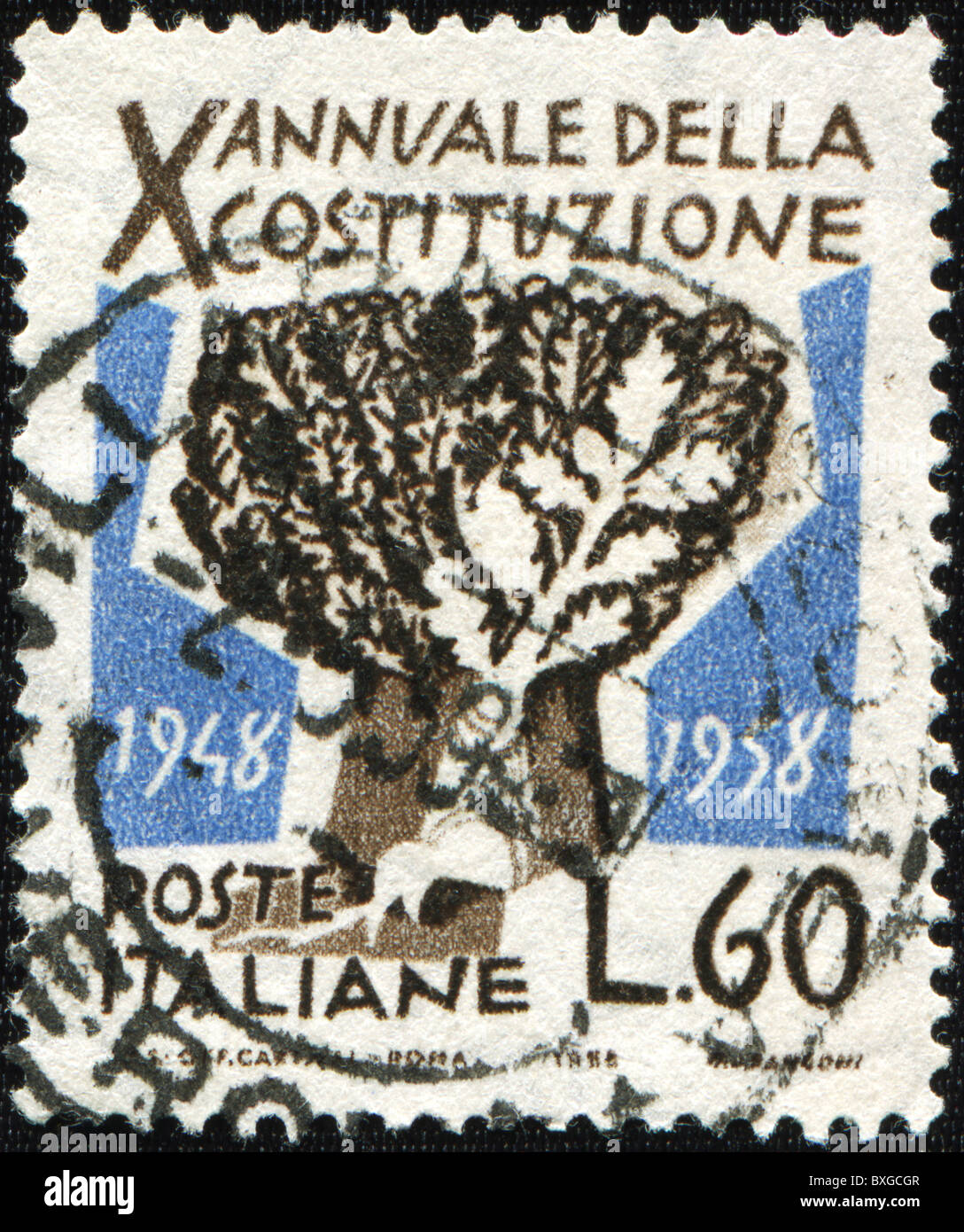 ITALY- CIRCA 1958: A stamp printed in Italy honoring X aniversary of ...