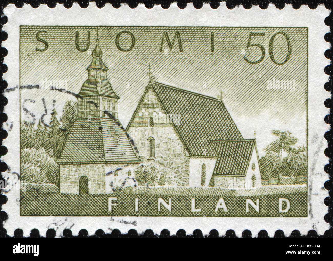 FINLAND - CIRCA 1961: A stamp printed in Finland shows Lammi Church ...