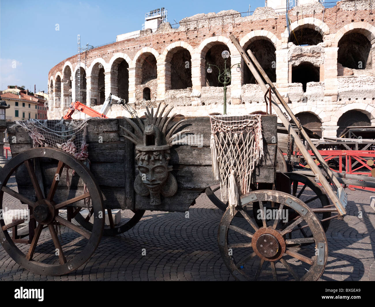 Scenery for opera Turandot in the Amphitheatre in Verona in Northern ...