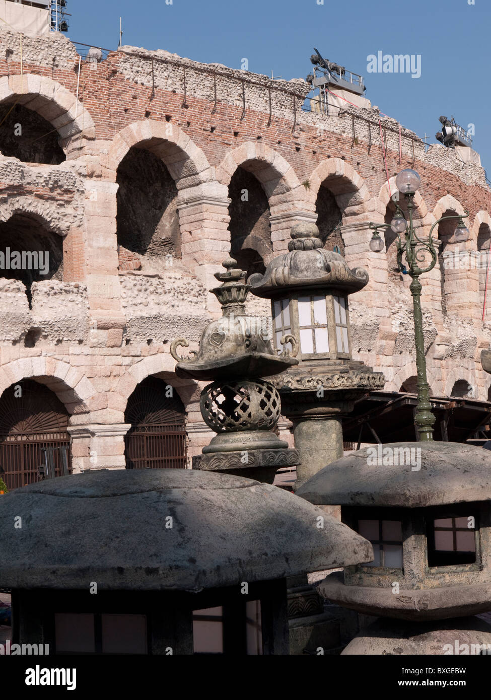 Scenery for opera Turandot in the Amphitheatre in Verona in Northern ...