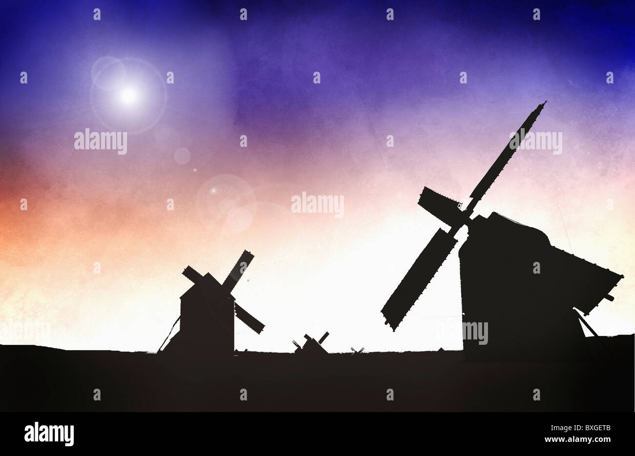 windmill and landscape Stock Photo - Alamy