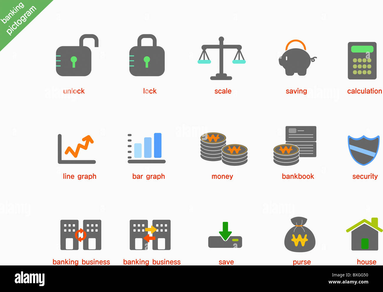 various banking pictogram icons Stock Photo - Alamy