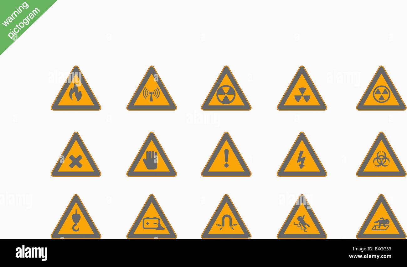 various warning pictogram icons Stock Photo - Alamy