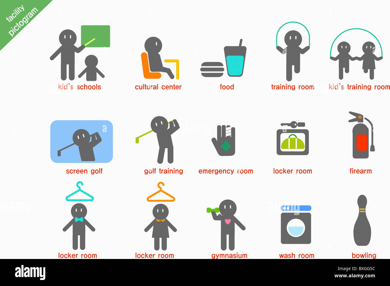 various facility pictogram icons Stock Photo - Alamy