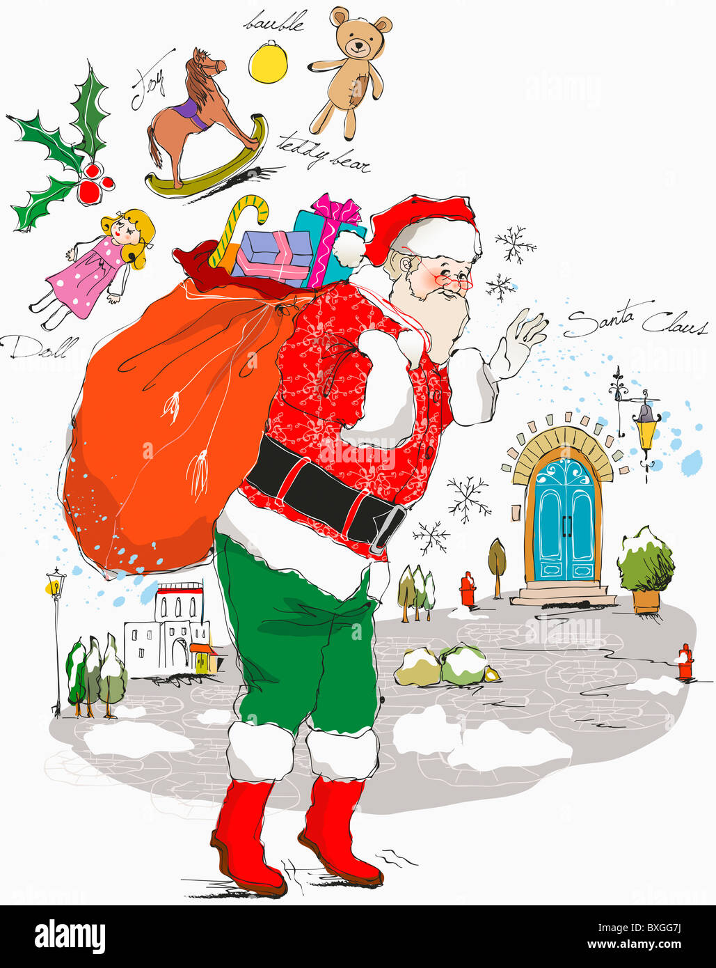 santa claus holding big red bag Stock Photo - Alamy