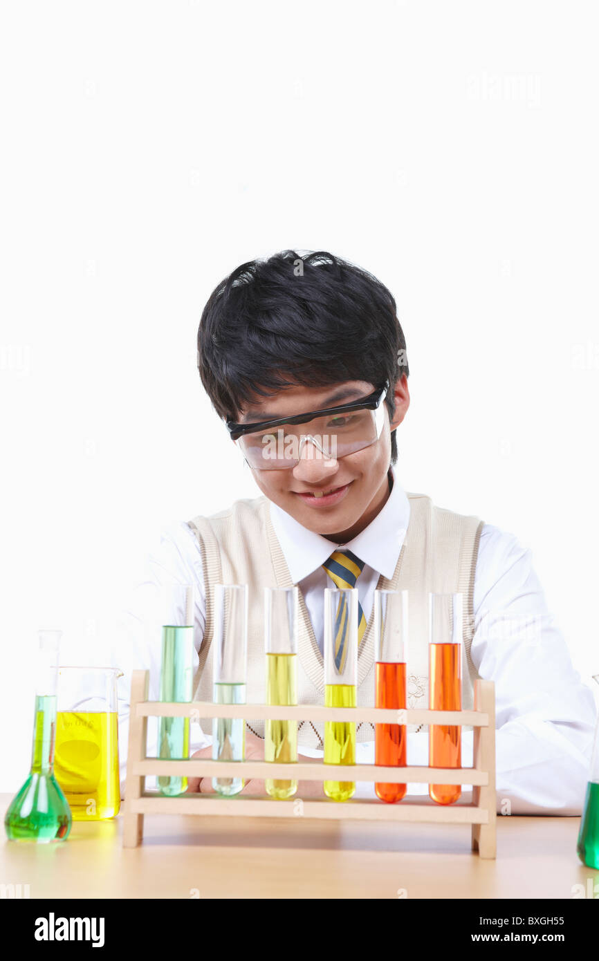 boy do experimental of science Stock Photo - Alamy