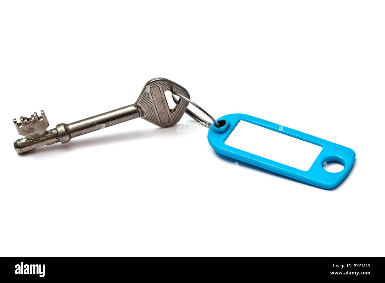 Blank tag and old key isolated on white background Stock Photo - Alamy