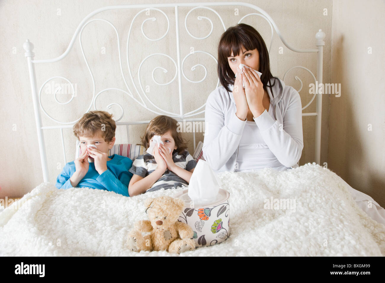 Sick mother in bed children hi-res stock photography and images - Alamy