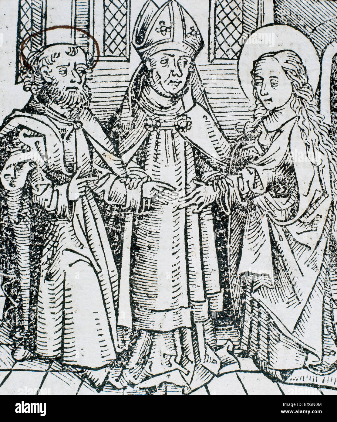 Betrothal of the Virgin. 14 century engraving Stock Photo - Alamy