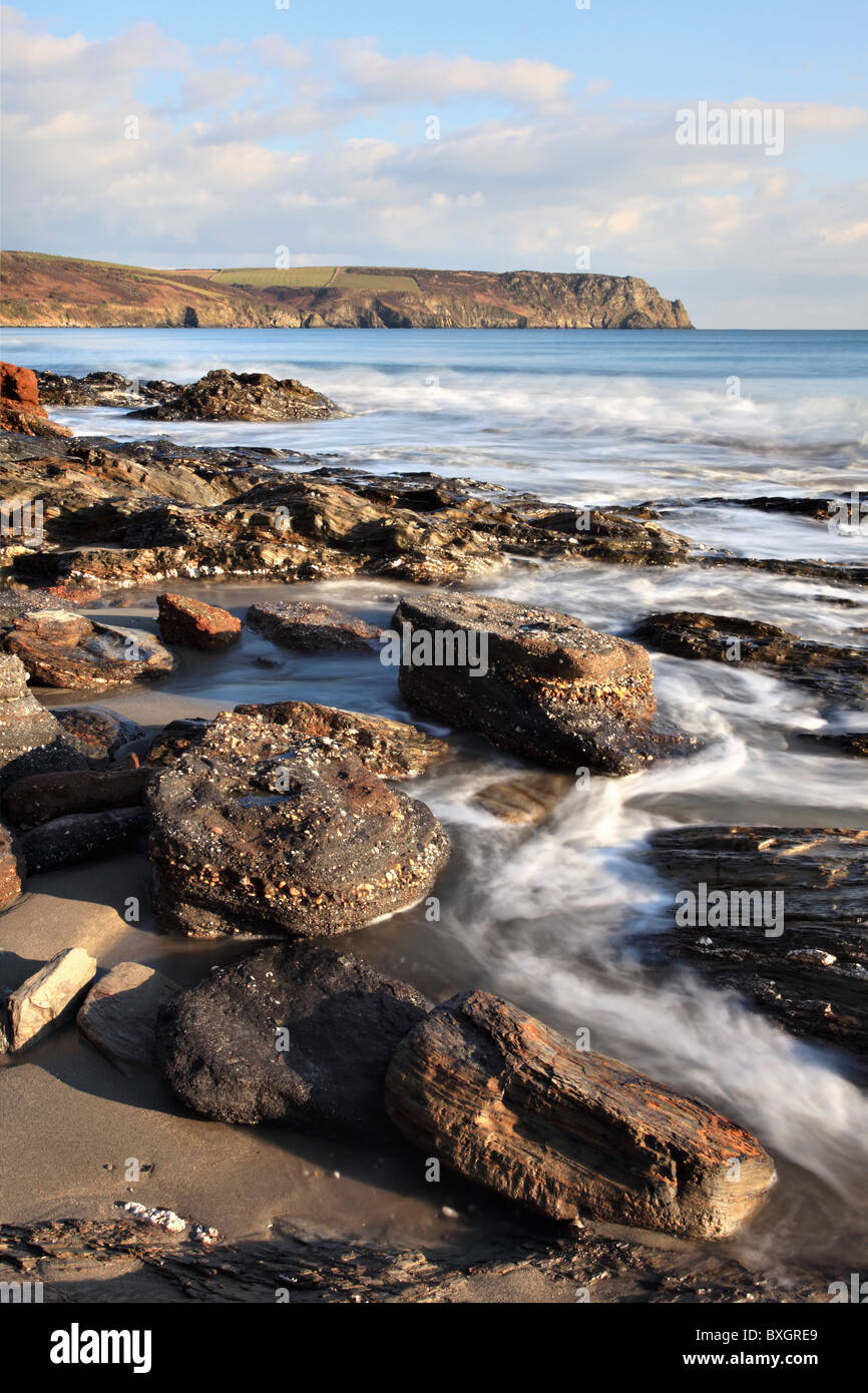 Pendower Beach with Nare Head on the horizon Stock Photo - Alamy