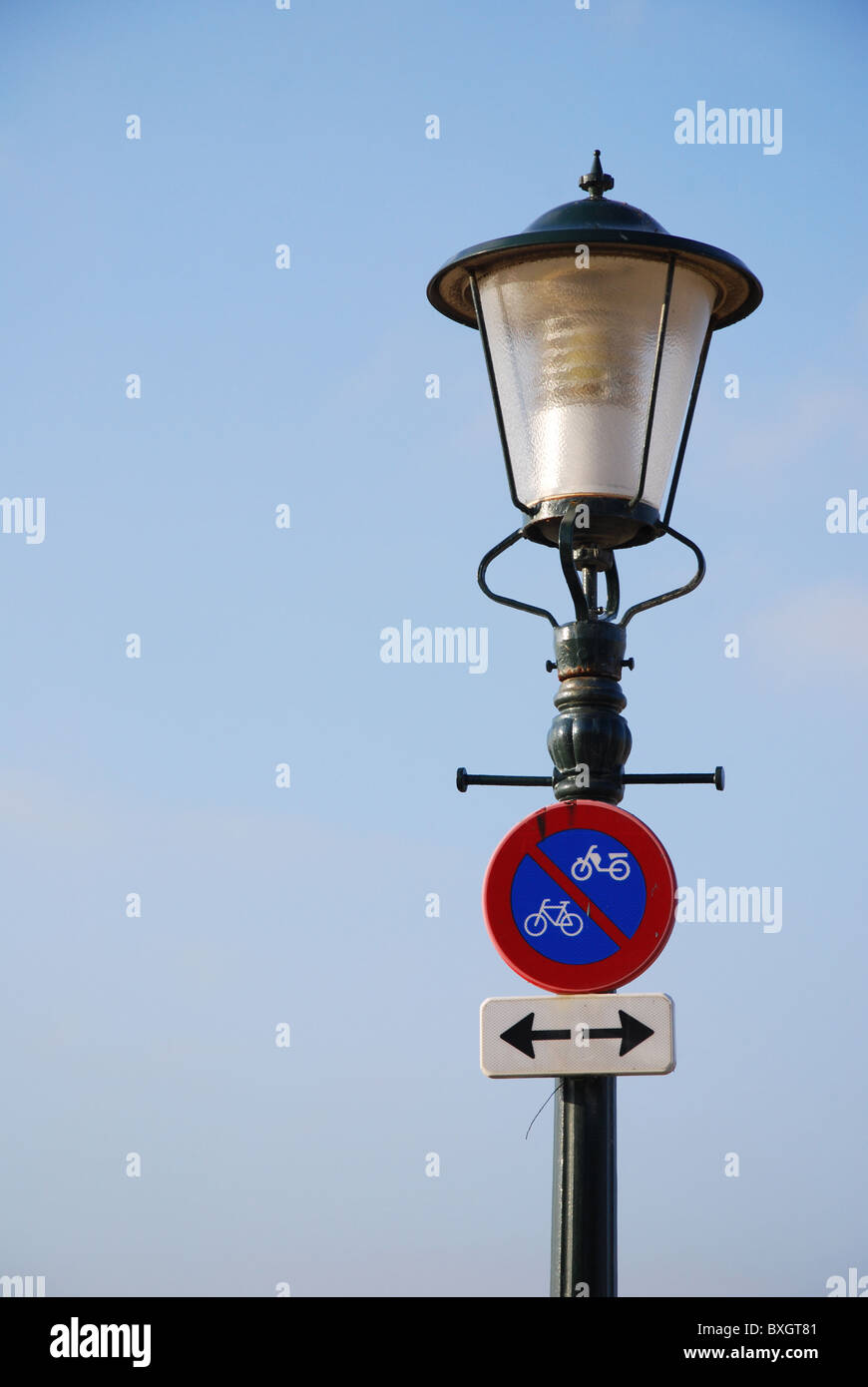 vintage lamp post with traffic sign Scheveningen Netherlands Stock ...