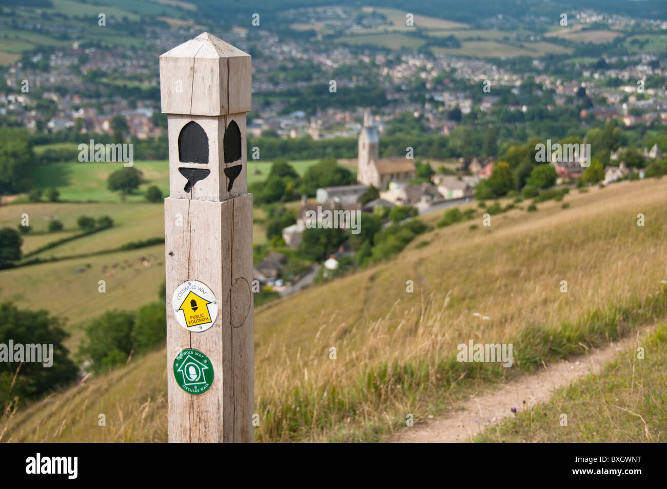 National Trail and Cotswold Way guidepost, Selsley Common, Selsley ...