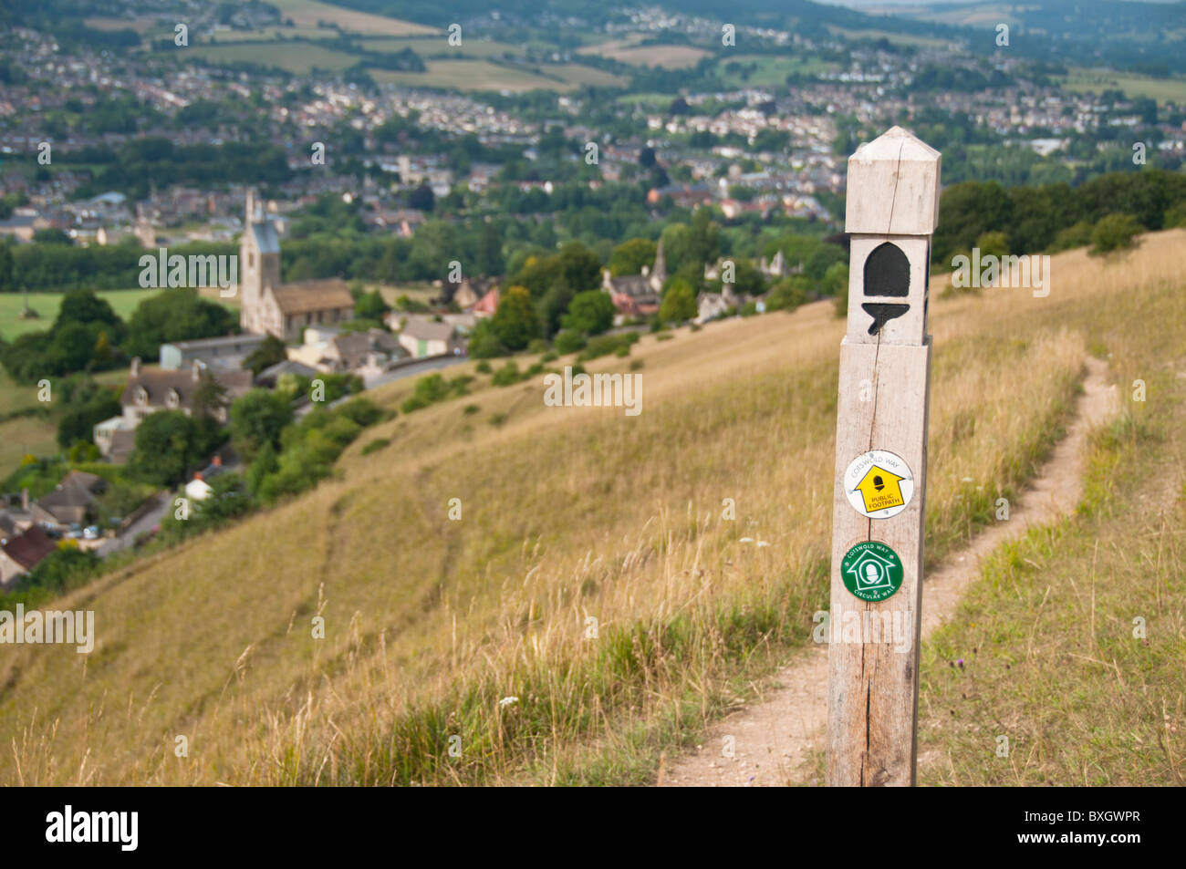 National Trail and Cotswold Way guidepost, Selsley Common, Selsley ...
