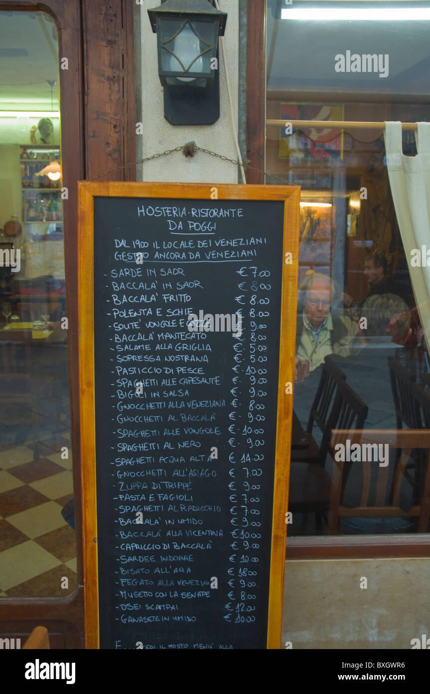 Hand written menu board outside Da Poggi restaurant Cannaregio district ...