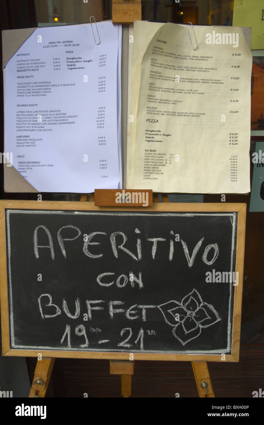Aperitivo happy hour buffet adverts in Santo Spirito district central ...