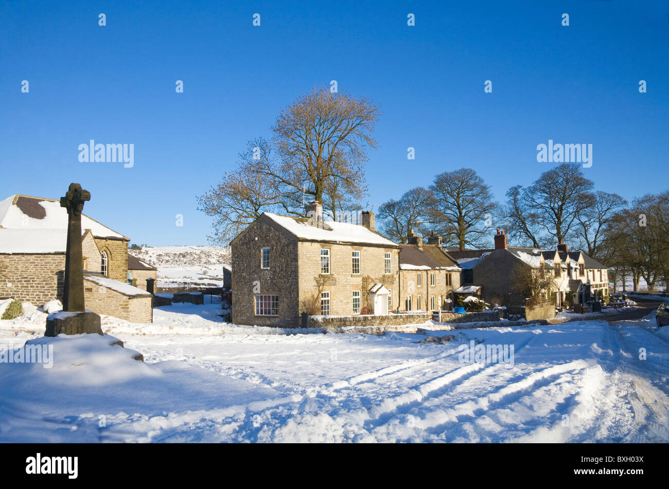 Foolow Derbyshire England UK December Centre of this snow covered ...