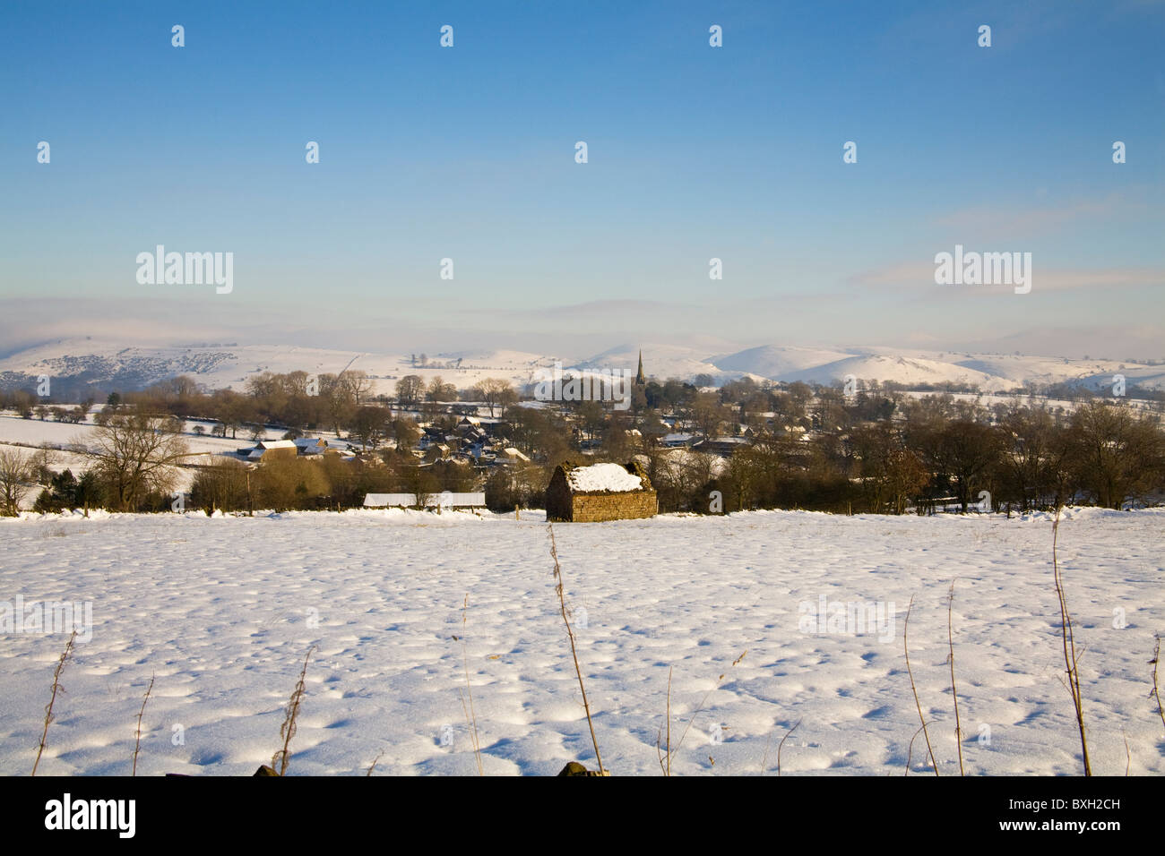 Staffordshire England UK December Wintry view of Butterton village with ...