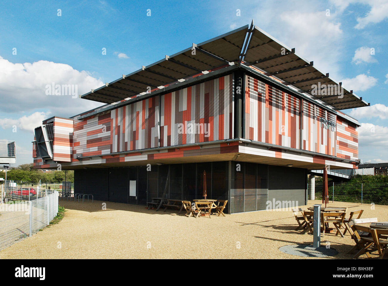 Eco-friendly architecture at RSPB centre Rainham Marshes Essex UK Stock ...