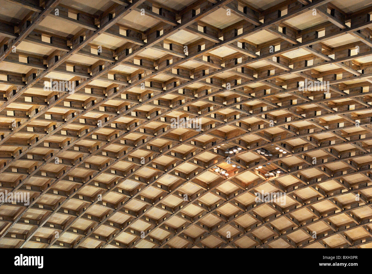Gridshell timber roof made from renewable sources in the canteen area ...