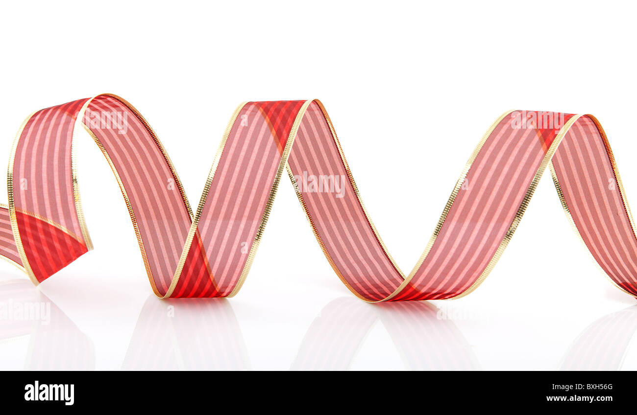 red curly ribbon with gold isolated on white background Stock Photo - Alamy