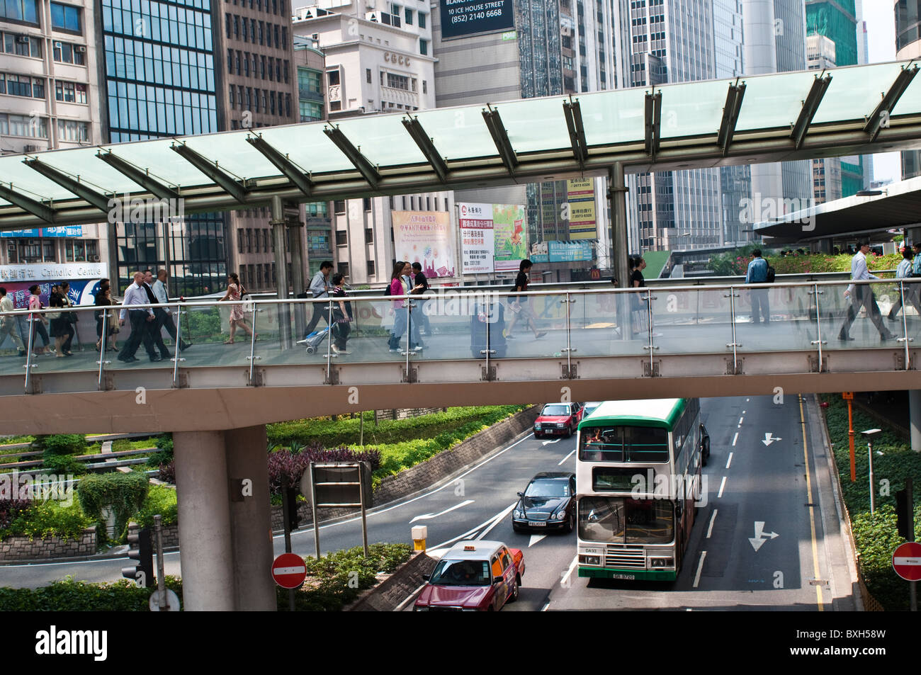 Walkway over Connaught Road, The Central, Hong Kong Island, China Stock ...