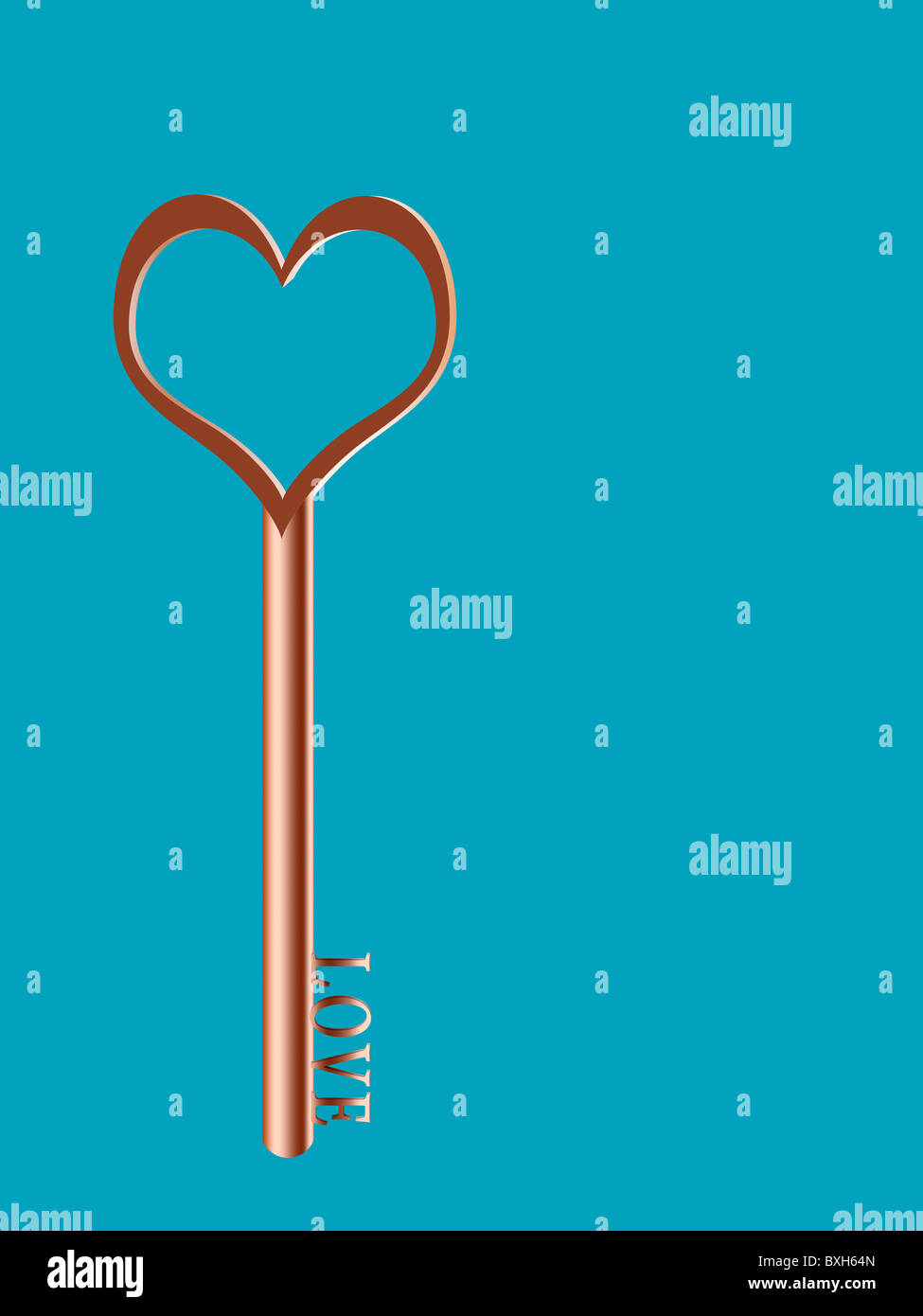 3d illustration of the heart-shaped love key, idea for Saint Valentin ...