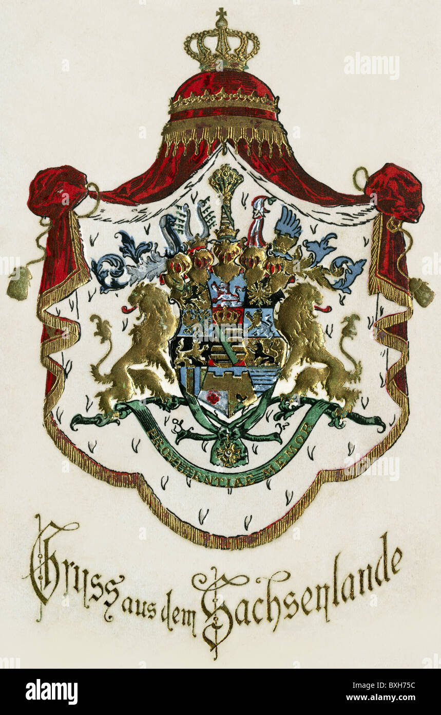 heraldry, coat of arms, royal emblem of Saxon kingdom, Germany, 1903 ...