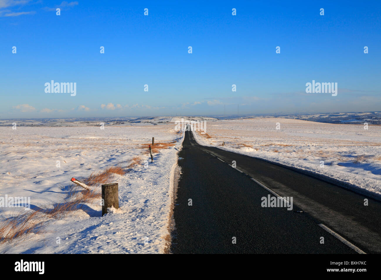 Deep snow either side of the A640 road at Buckstones, Huddersfield ...