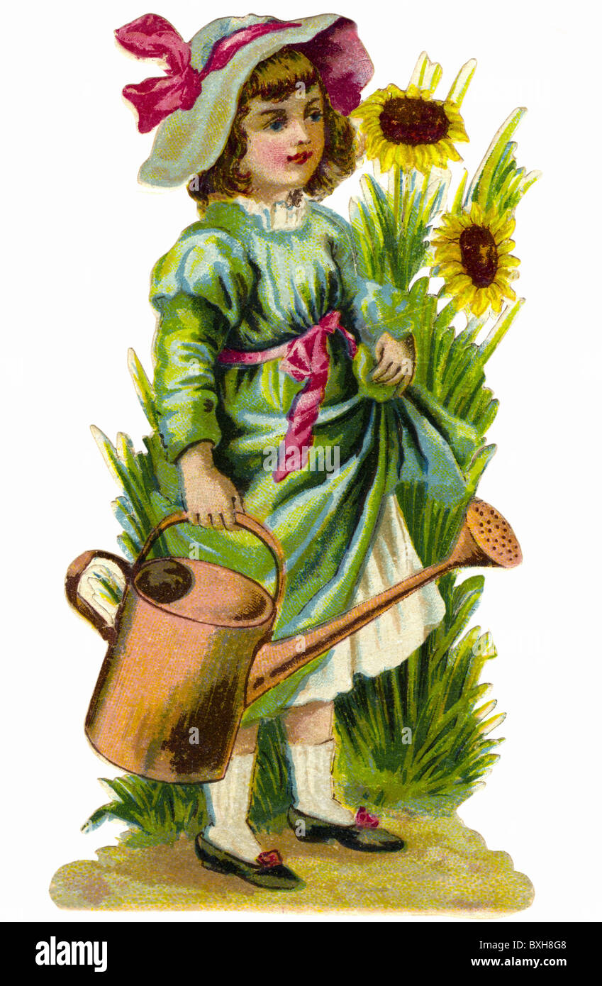 kitsch / souvenir, girl with watering can, Germany, circa 1895 ...
