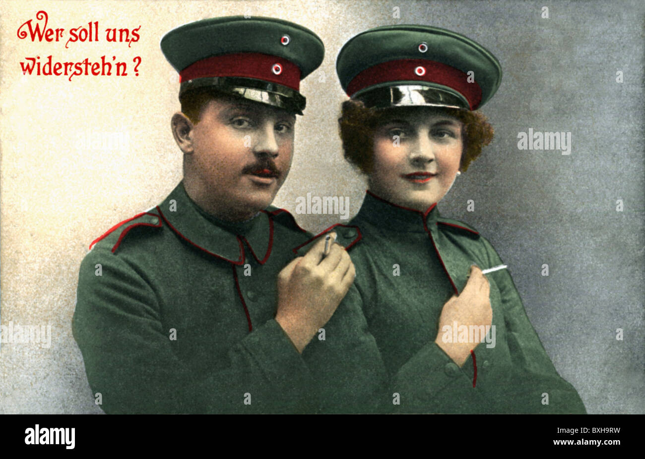 first world war /WWI/, world wars, 1st, couple in green uniform ...