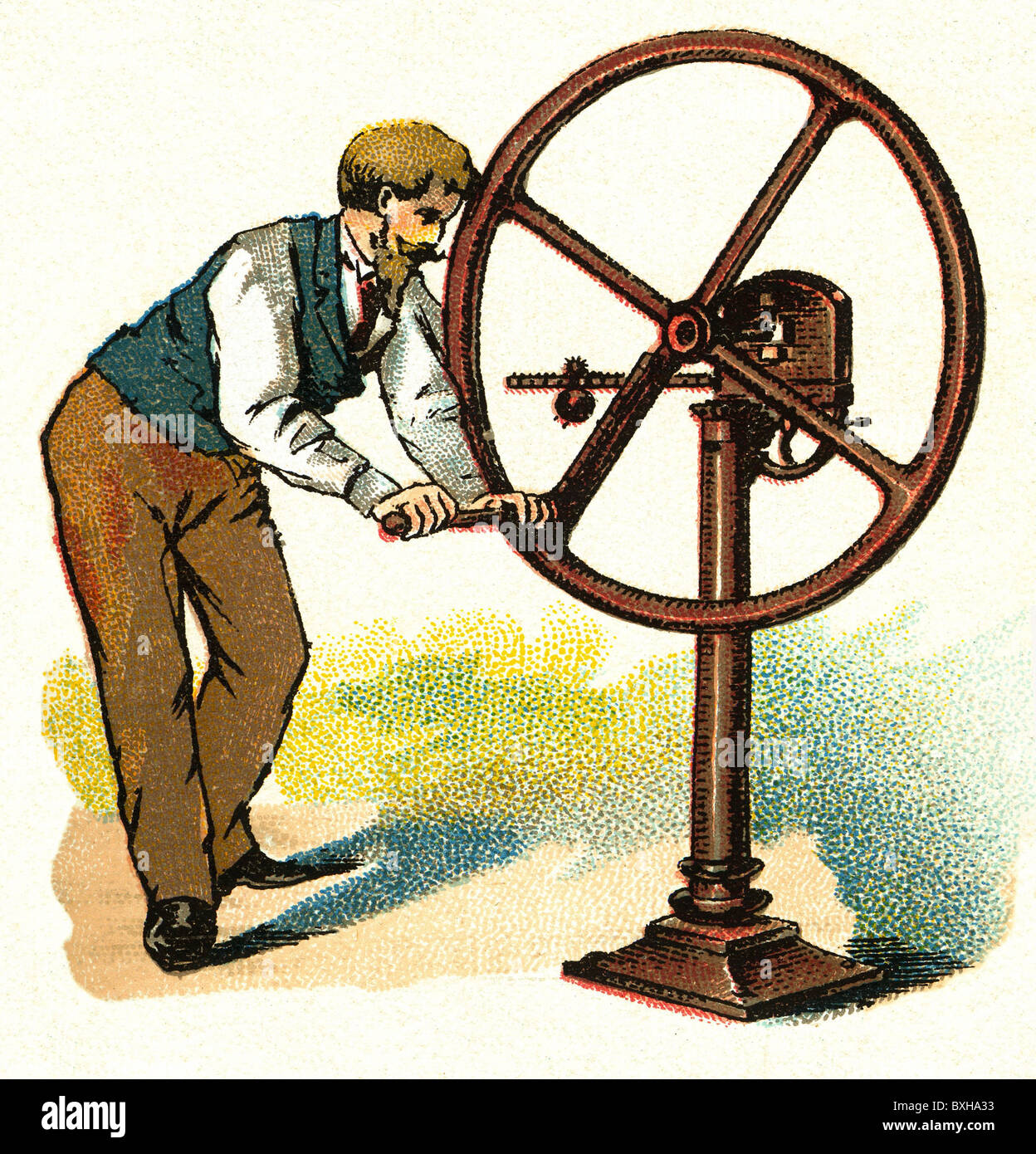 craft / handcraft, craftsperson turning flywheel, lithograph, Germany ...