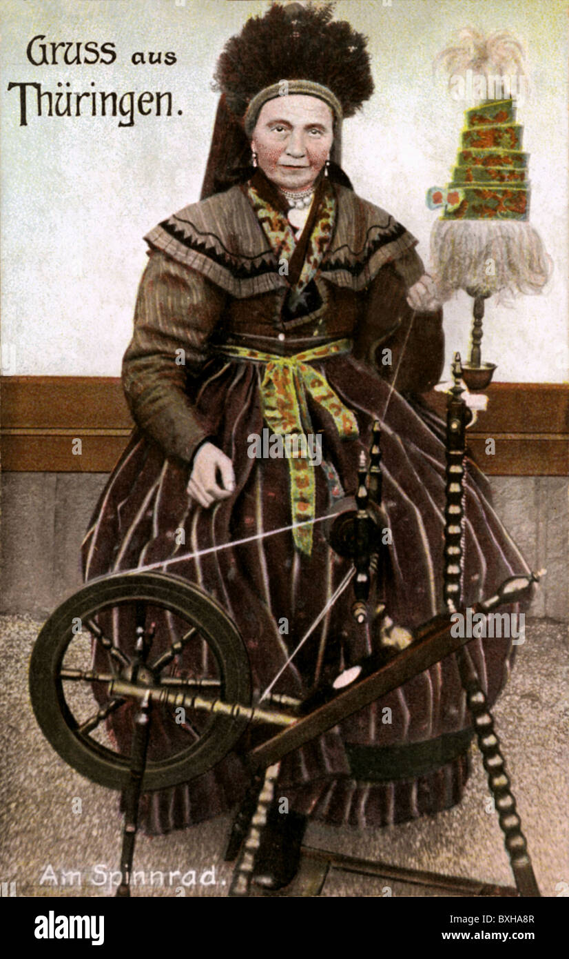 tradition / folklore, Germany, postcard "Greetings from Thuringia ...