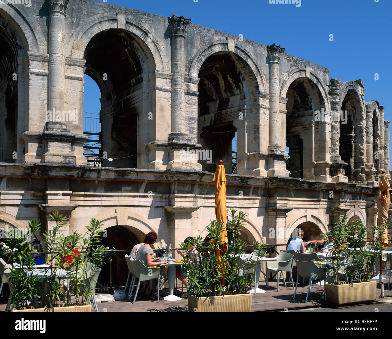 Cafe and Amphitheatre, Arles, Bouches de Rhone, France Stock Photo - Alamy