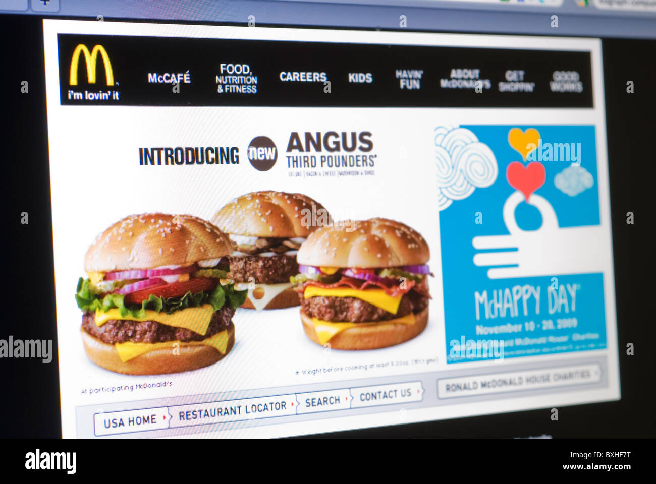 McDonald's website announcing new Angus Third Pounders hamburger in USA ...
