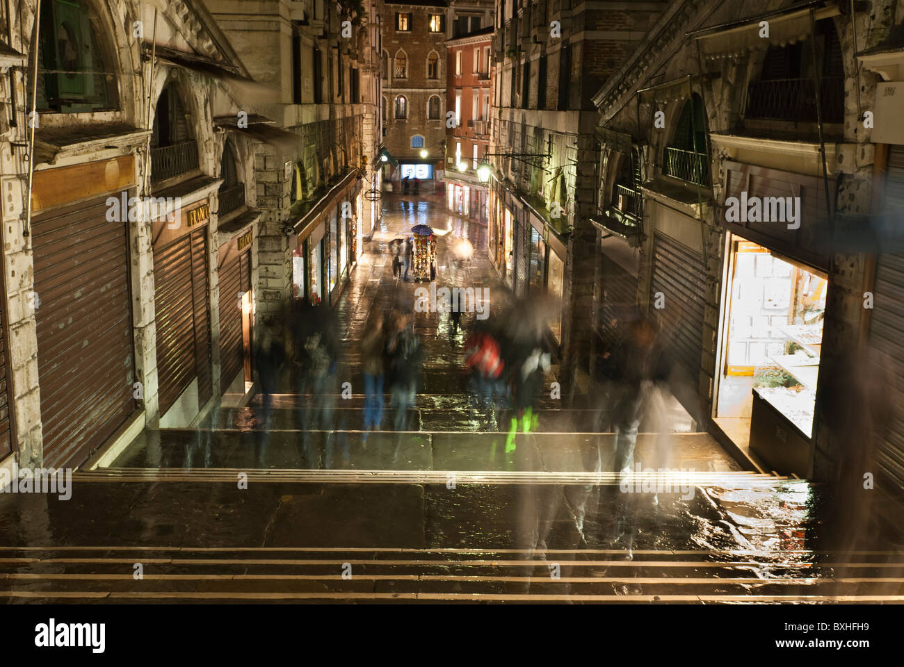 Venetian street at night on a rainy day, Venice, Italy, Europe Stock ...