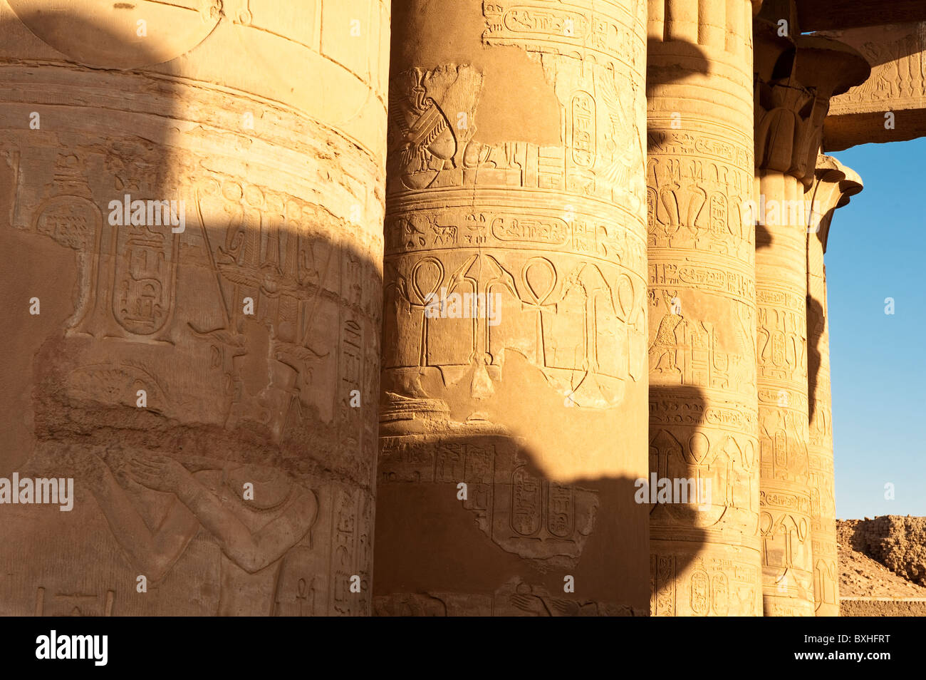 Egypt, Kom Ombo. Egyptian Hieroglyphs at Temple of Kom Ombo Stock Photo ...