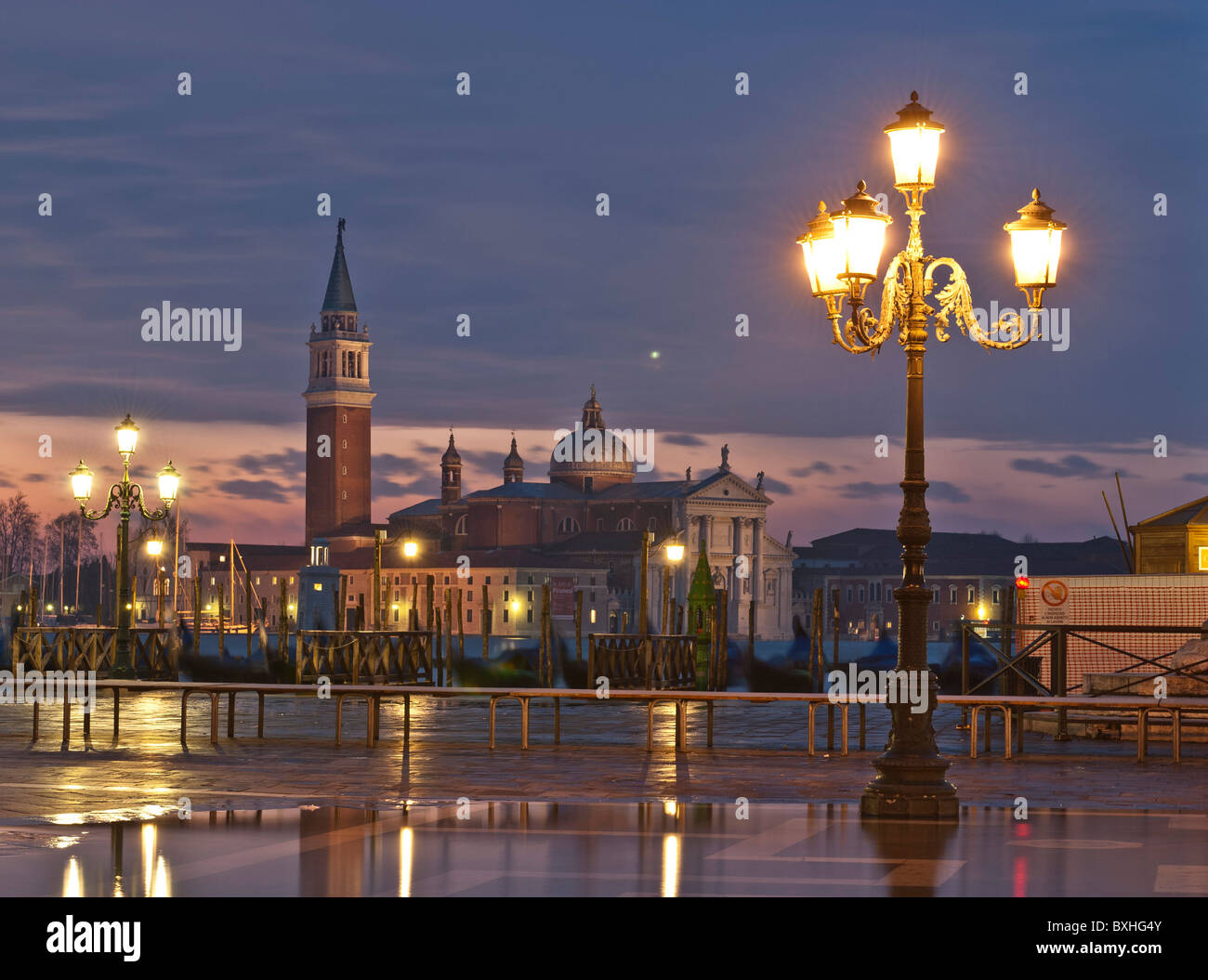 View of Lido island and gondolas at sunrise, Venice, Italy, Europe ...
