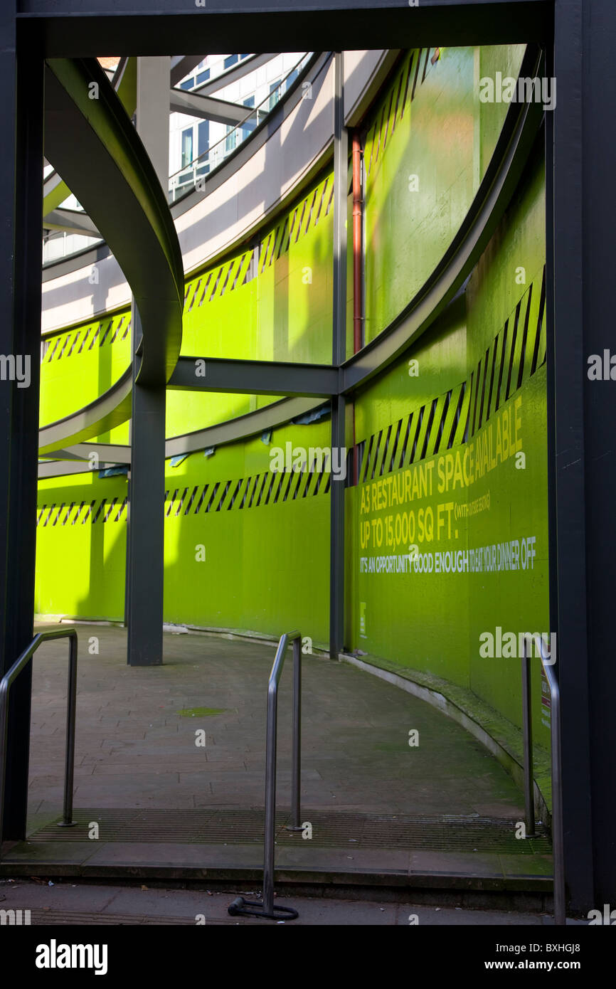 Boarded and Unopened Shops Curved bent steelwork frame structure ...